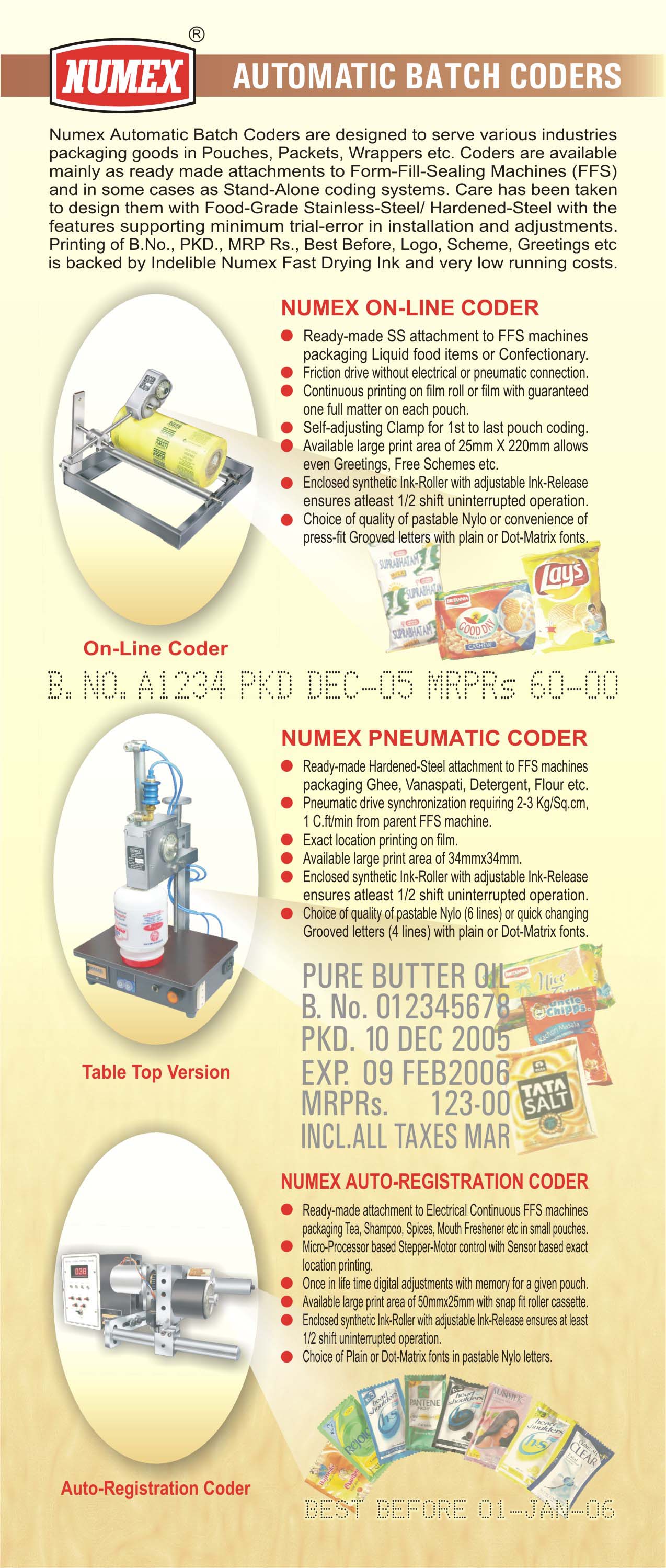 Numex Automatic Batch Coders, Ready-Made Attachments Numex Automatic Batch Coders, Ready-Made Attachments